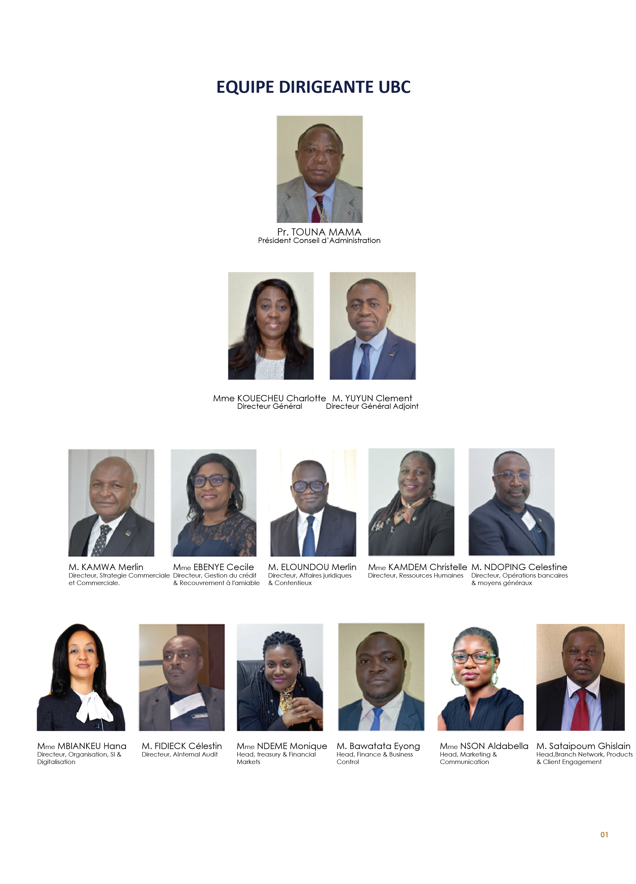 EQUIPE DE DIRECTION UBC – Union Bank Cameroon